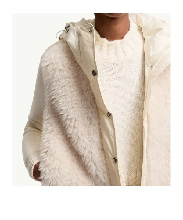 Moncler Wool Cashmere Blend Padded Zip-up Cardigan With Fur