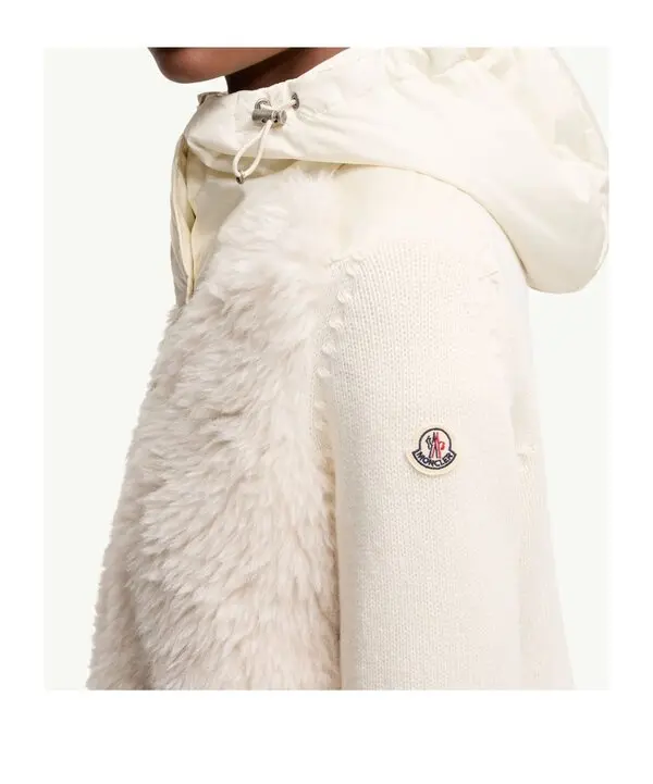 Moncler Wool Cashmere Blend Padded Zip-up Cardigan With Fur