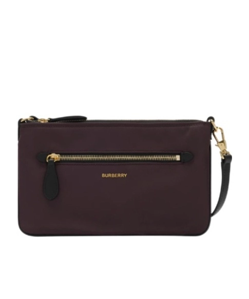 Burberry Nylon Zip Pouch With Leather Top Handle