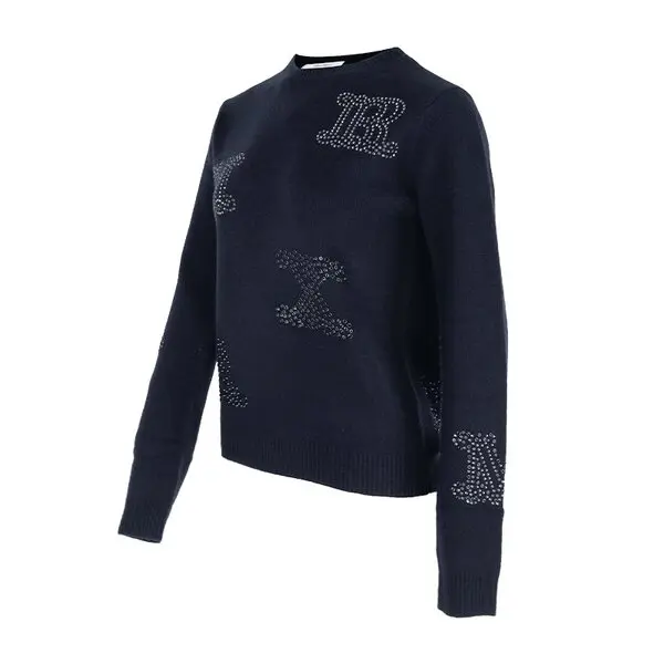 Max Mara Cashmere Sweater With Embellished Logo - Blue