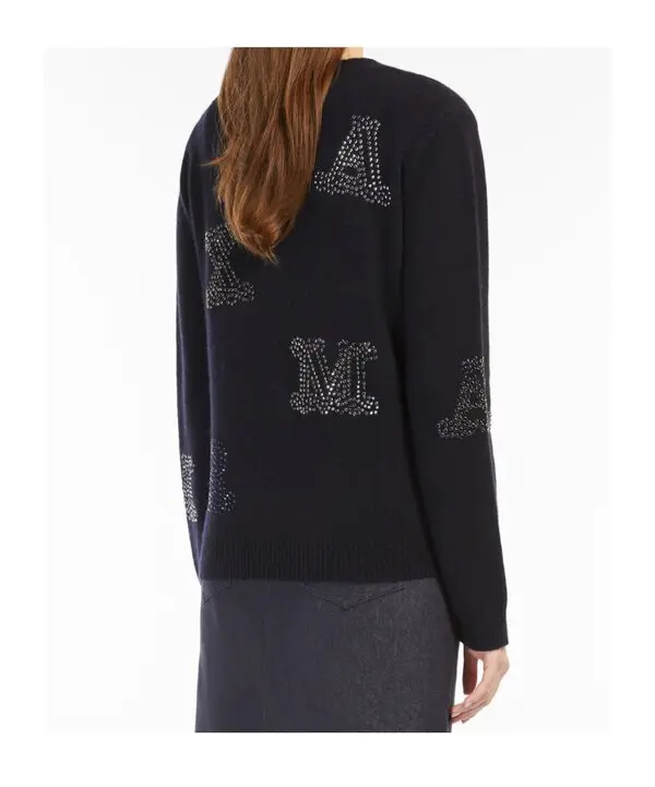 Max Mara Cashmere Sweater With Embellished Logo - Blue
