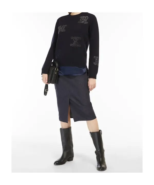 Max Mara Cashmere Sweater With Embellished Logo - Blue