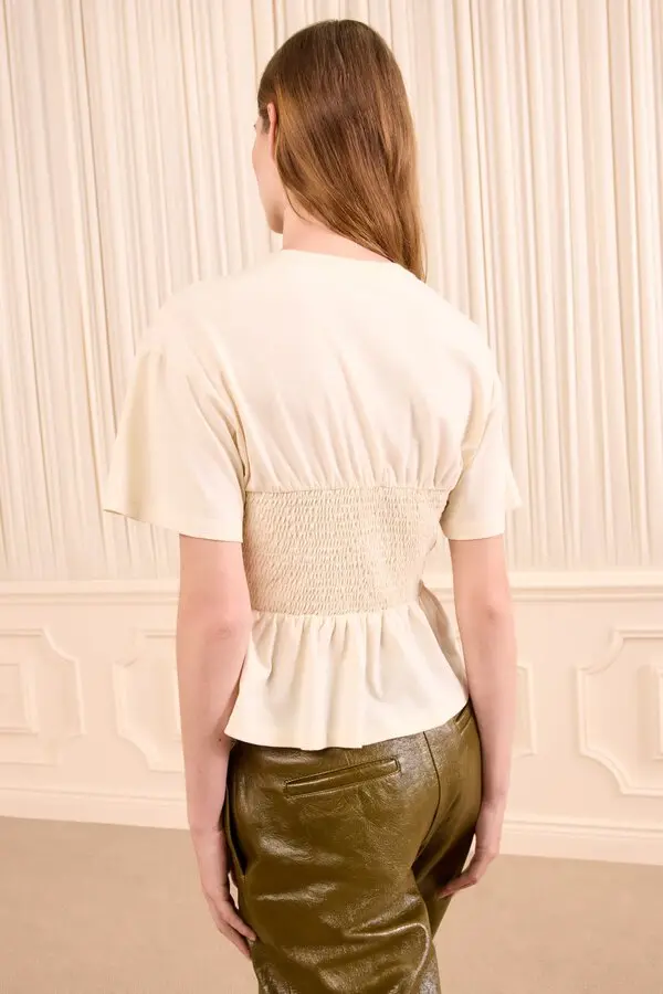 Ulla Johnson Mila Short Sleeve Cotton Top With Chiffon Overlay