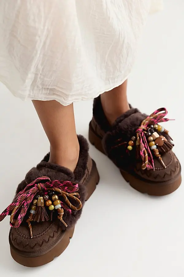 NAN-KU COUTURE Shearling Moccasins - Coffee