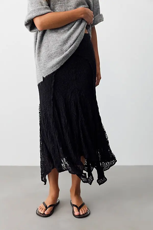 Free People Bella Lace Mermaid Skirt - Black