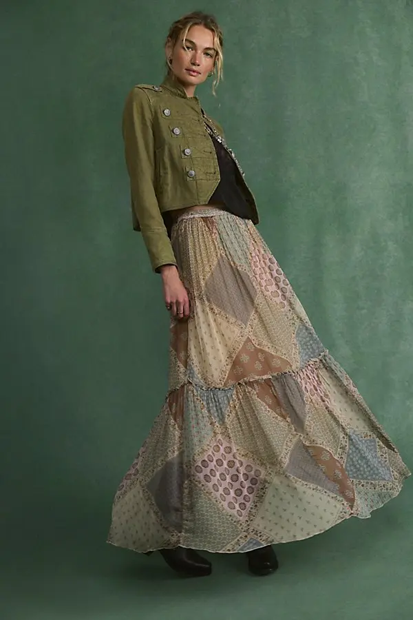 Free People Single Whip Printed Maxi Skirt - Birch Combo