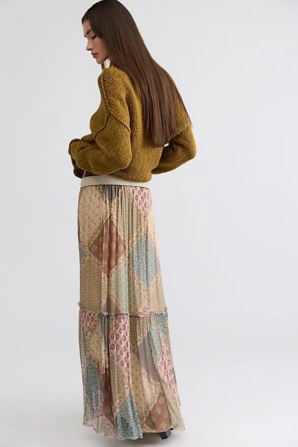 Free People Patchwork Maxi Skirt - Birch Combo