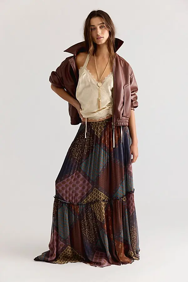 Free People Single Whip Printed Maxi Skirt