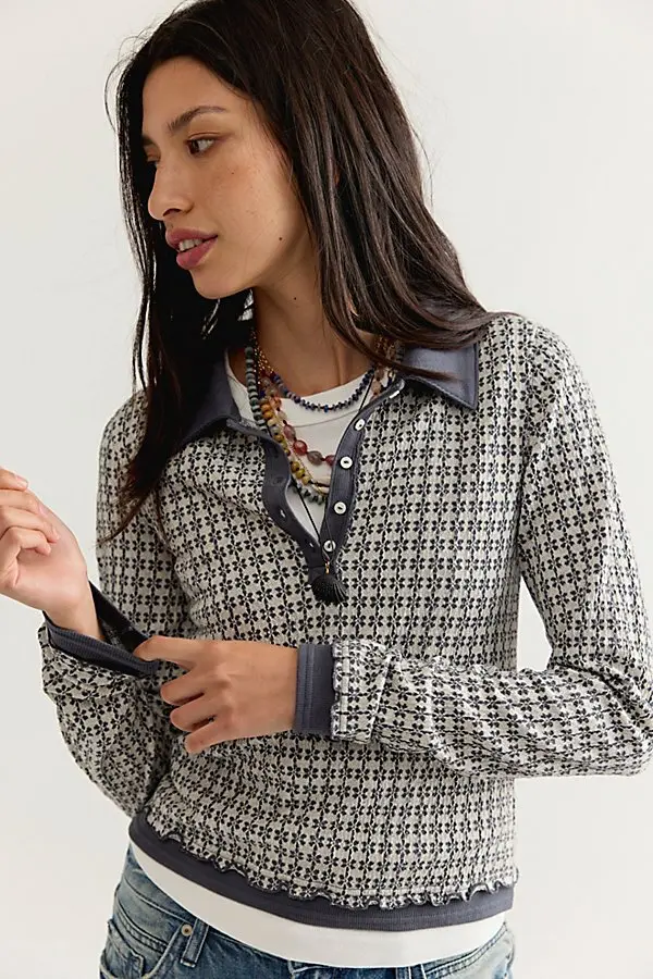 Free People Ginny Long Sleeve Top - Neutral Combo