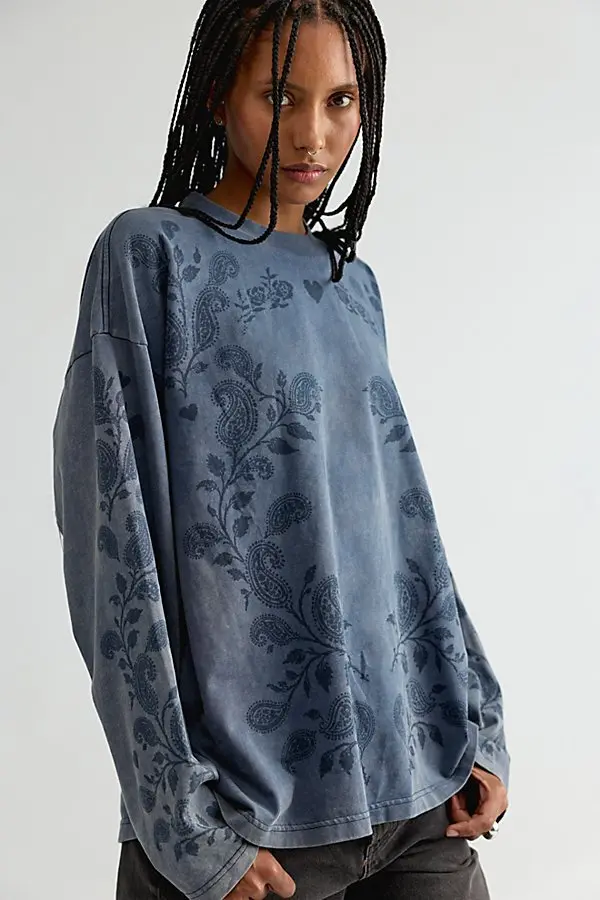 THE TALES Paisley Long Sleeve Top - Washed Black
