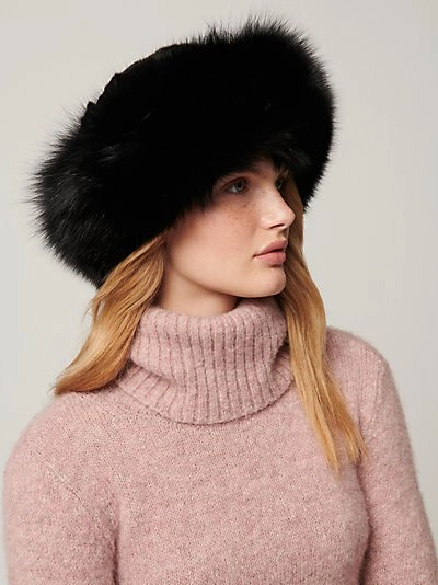 Overland Sheared Mink Fur Cossack Hat With Fox Fur Trim - Black/black