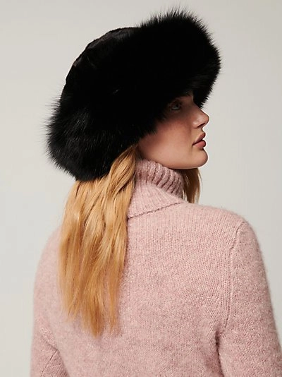 Overland Sheared Mink Fur Cossack Hat With Fox Fur Trim - Black/black