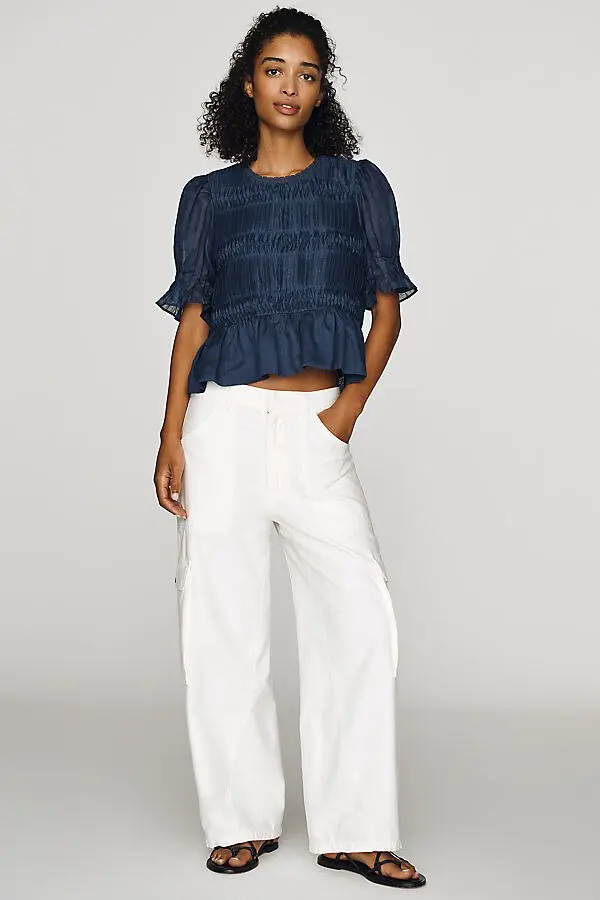 A.REN Brigette 100% Linen Peplum Top