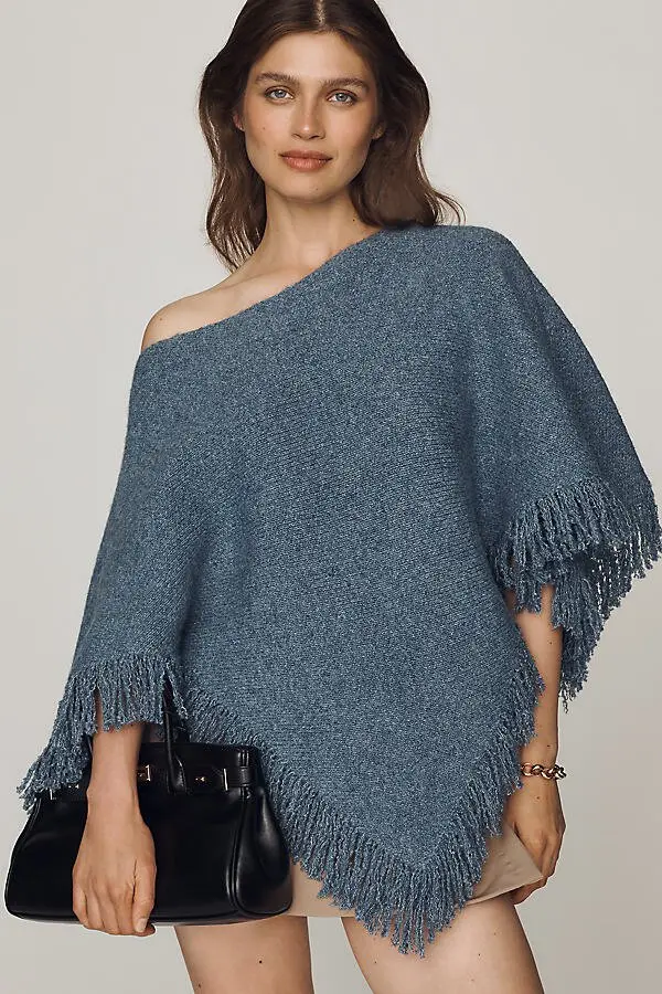 Anthropologie Knit Frge Triangle Poncho - Medium Denim