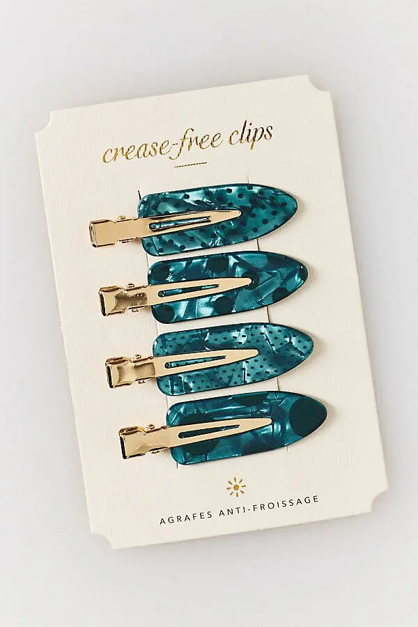 Anthropologie Set Of 4 Marbled Acrylic Hair Clips - Green