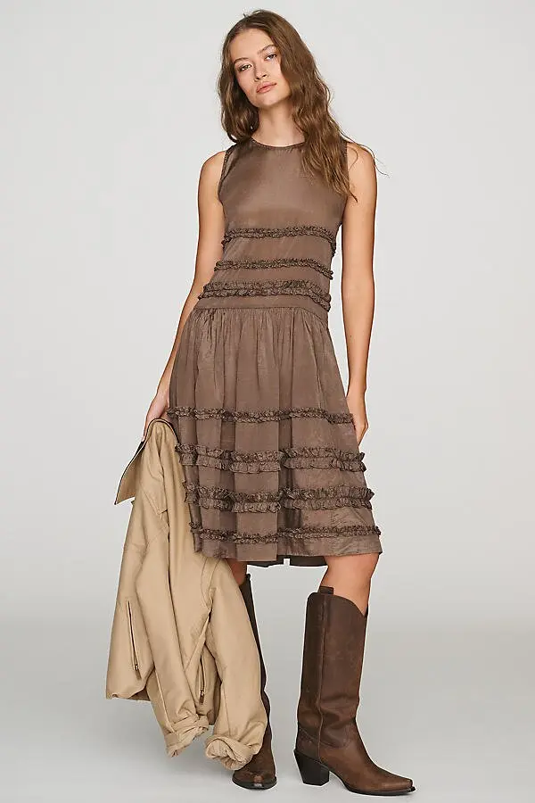 DAMSON MADDER Drop Waist Ruffled Midi Dress