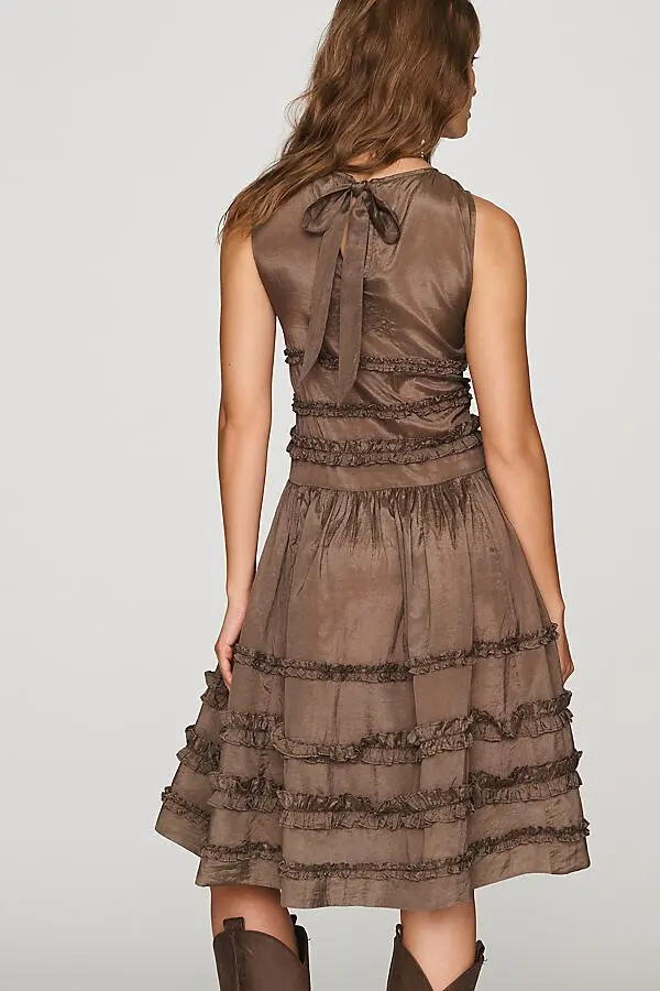 DAMSON MADDER Drop Waist Ruffled Midi Dress