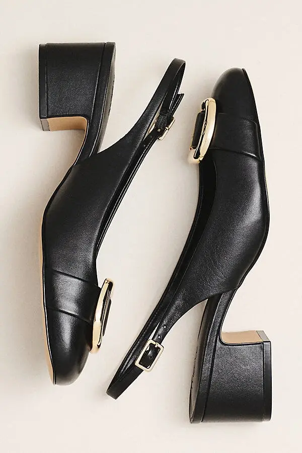 Maeve Buckle Detail Slingback Heels - Black