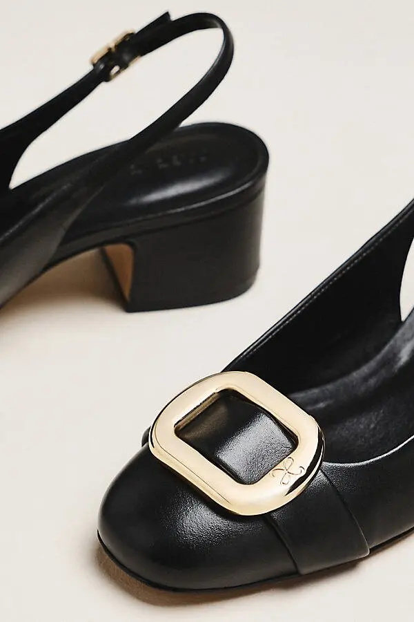 Maeve Buckle Detail Slingback Heels - Black