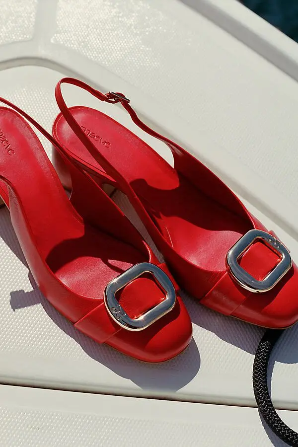 Maeve Buckle Detail Slingback Heels - Red