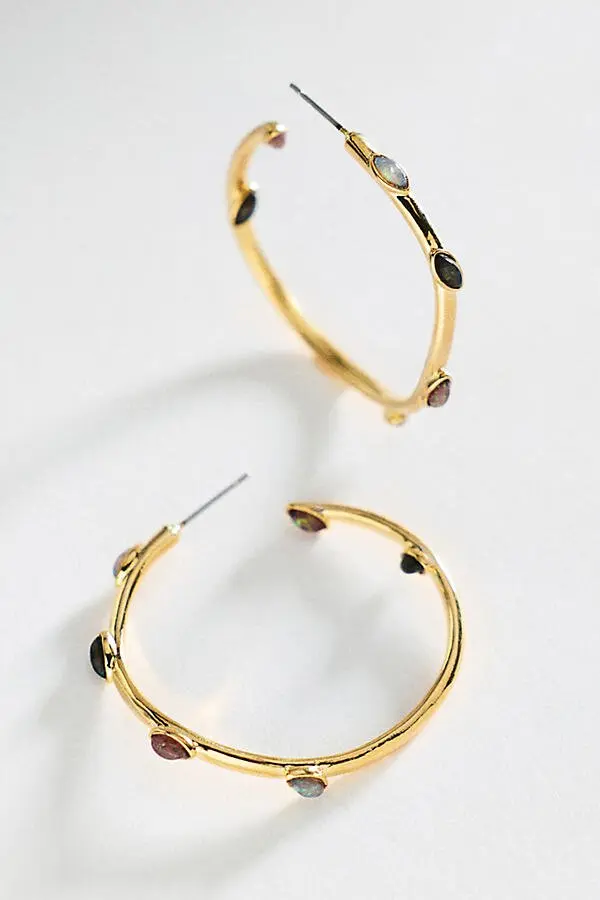 Anthropologie Multi-stone Large Hoop Earrgs