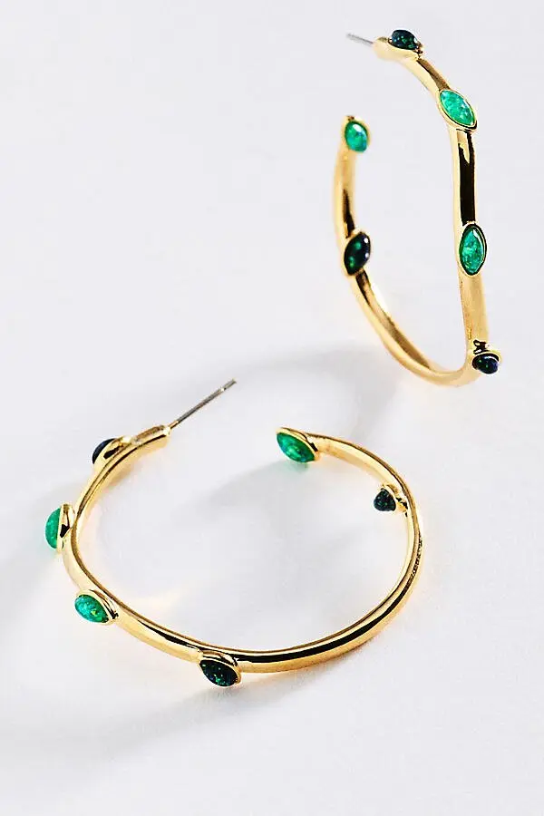 Anthropologie Multi-stone Large Hoop Earrings - Turquoise