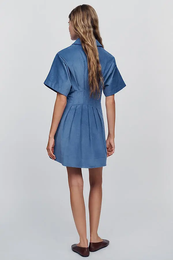 EXQUISE Tobie Corduroy Mini Shirtdress - Light Blue