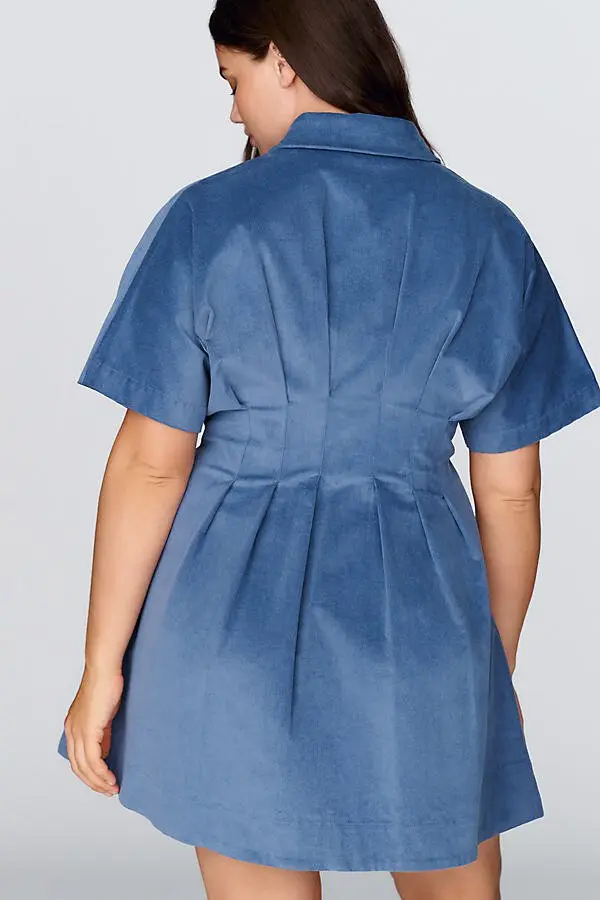 EXQUISE Tobie Corduroy Mini Shirtdress - Light Blue