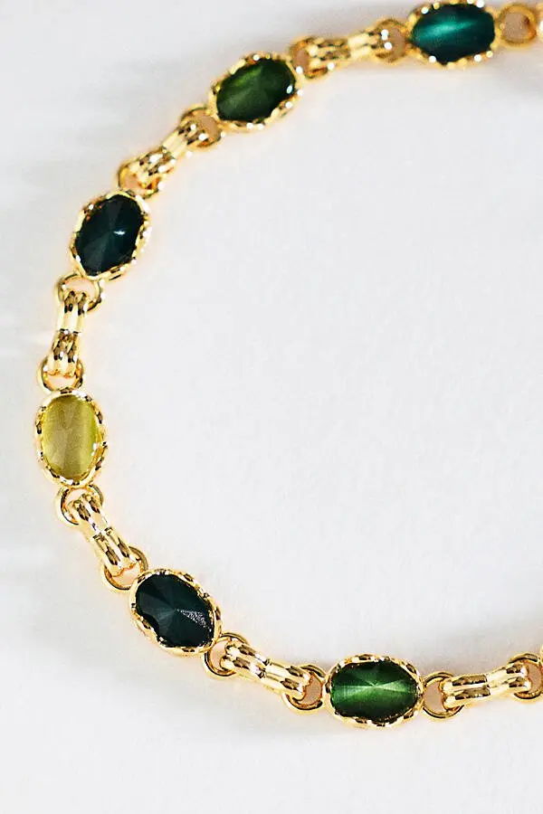Anthropologie Bezel Stone Bracelet - Green