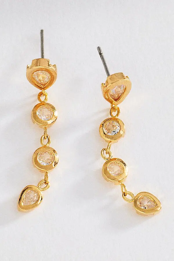 Anthropologie Bezel Crystal Drop Earrings - Gold