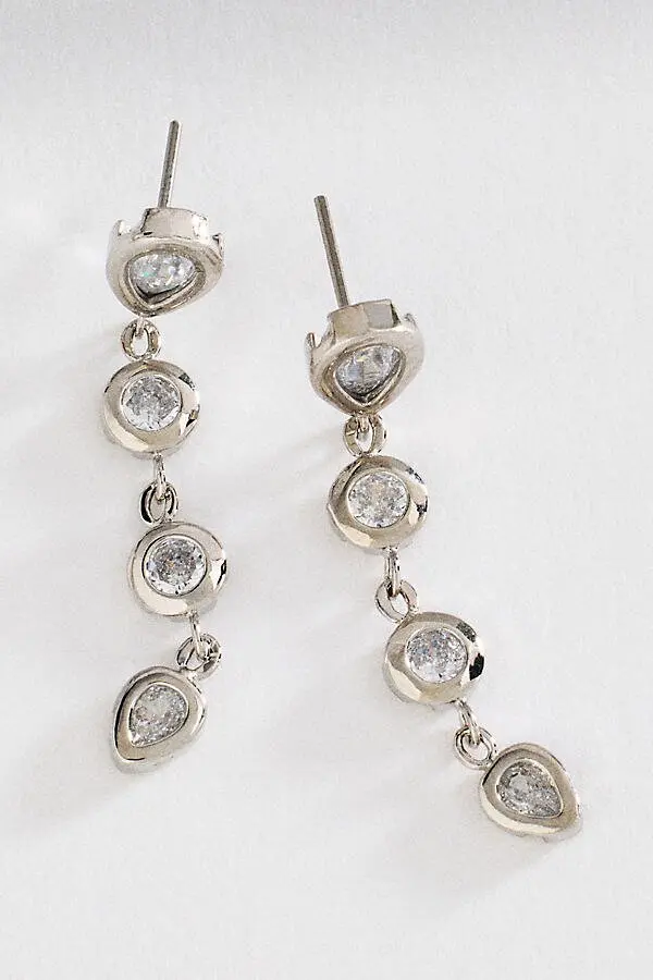 Anthropologie Bezel Crystals Drop Earrgs - Silver