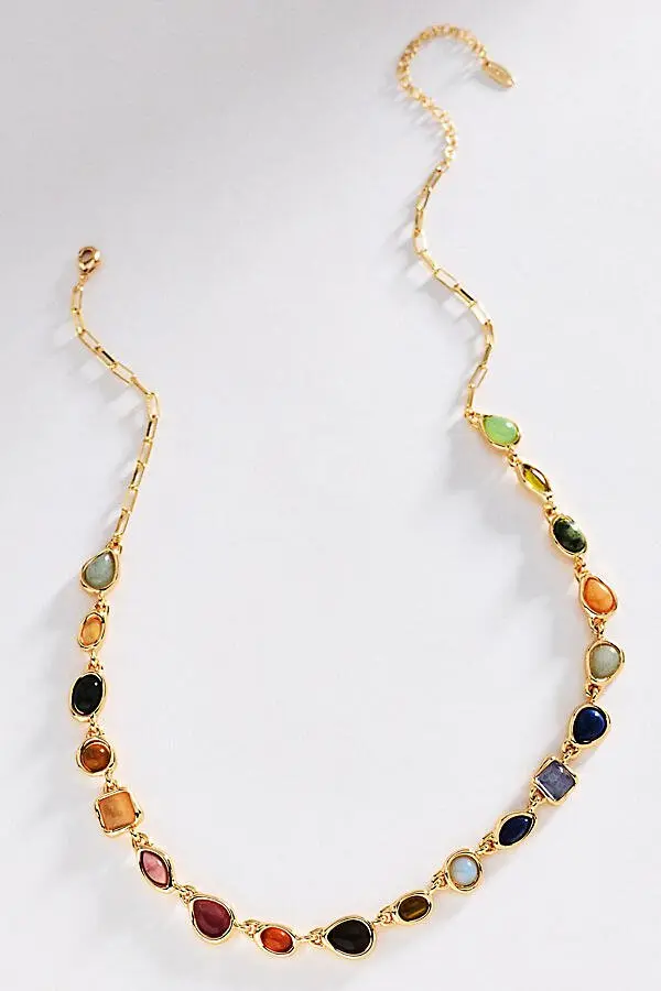 Anthropologie Bezel Stone Necklace - Multi