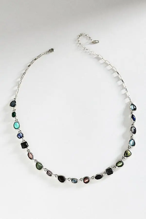 Anthropologie Bezel Stone Necklace - Silver