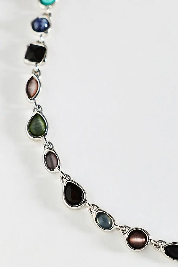 Anthropologie Bezel Stone Necklace - Silver