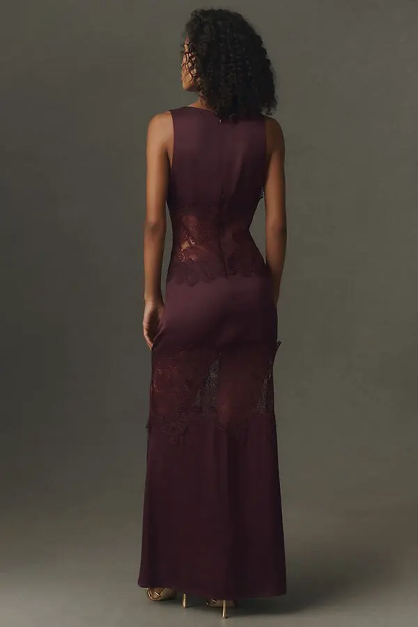 Shona Joy Jamila Lace Panel Maxi Dress - Wine