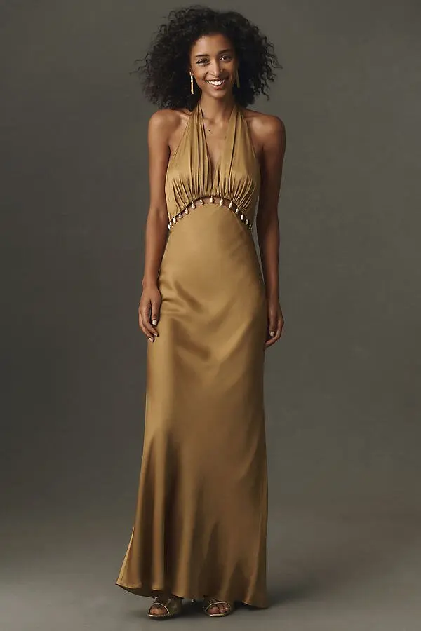 Shona Joy Winslow Beaded Plunge Maxi Dress