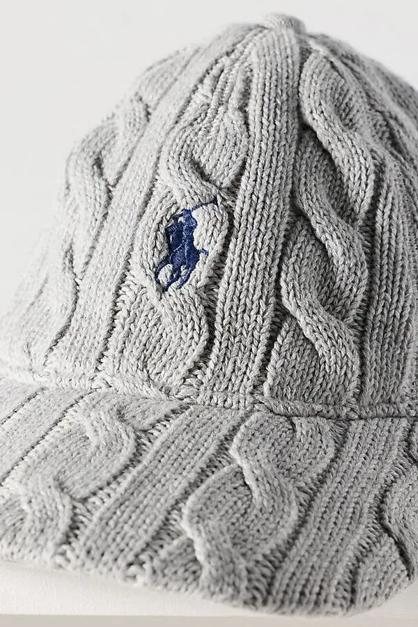 Ralph Lauren Cable Knit Baseball Cap - Heather Grey