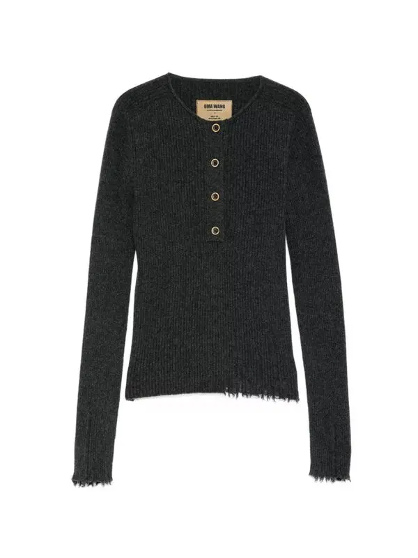 UMA WANG Ribbed-knit Button-up Jumper - Grey