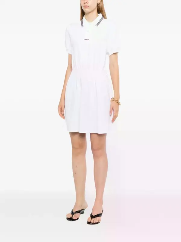 Versace Logo Embroidered Polo Dress - White