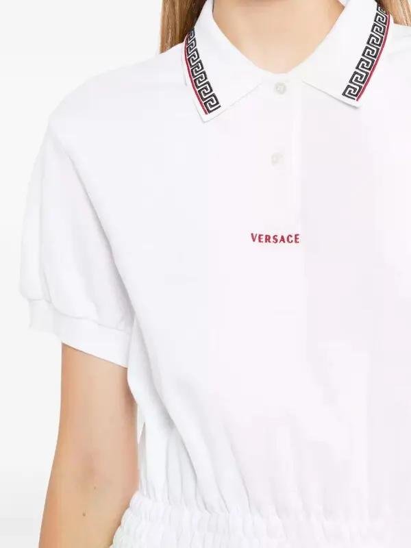 Versace Logo Embroidered Polo Dress - White