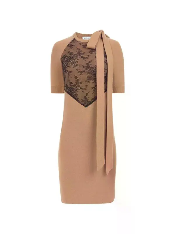 Nina Ricci Lace-paneled Bow Detail Midi Dress