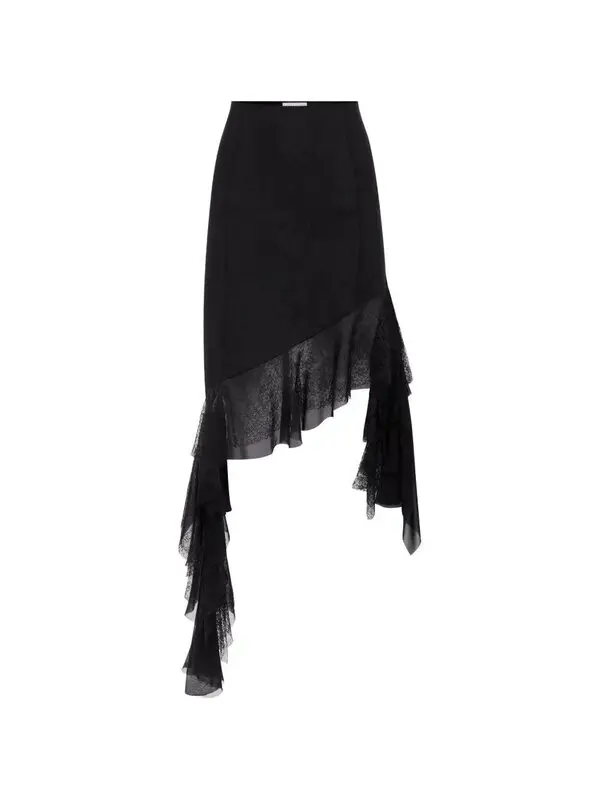 Nina Ricci Asymmetric Lace-trim Midi Skirt - Black