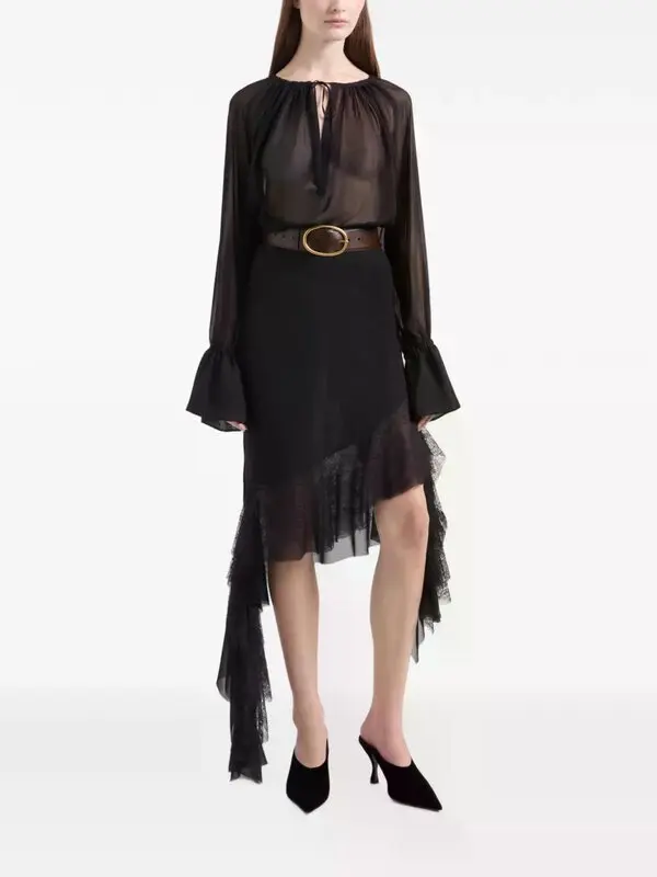 Nina Ricci Asymmetric Lace-trim Midi Skirt