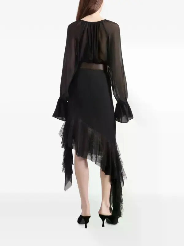 Nina Ricci Asymmetric Lace-trim Midi Skirt