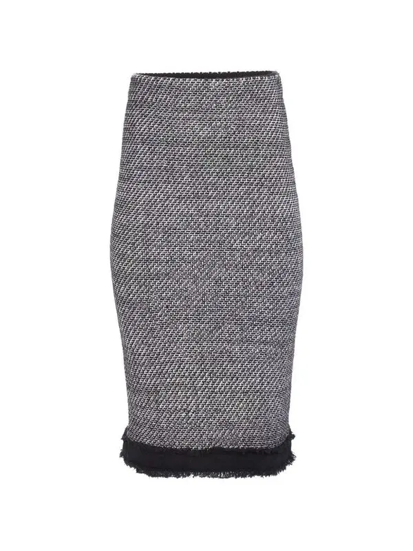 Nina Ricci Tweed Frayed-edge Midi Skirt - Grey