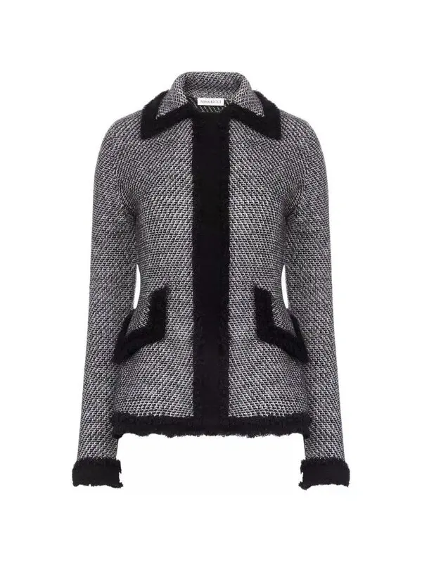 Nina Ricci Tweed Cardigan With Fringe Trim