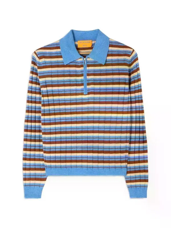 Guest In Residence Striped Zip-up Polo Top - Blue