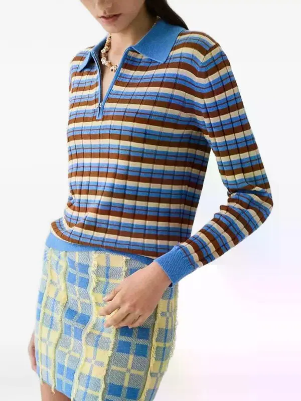 Guest In Residence Striped Zip-up Polo Top
