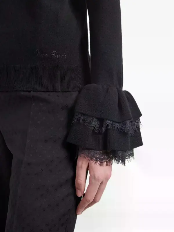 Nina Ricci Lace-trimmed Ruffled Cuff Sweater
