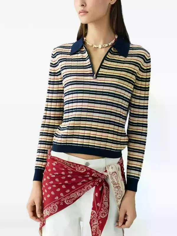 Guest In Residence Striped Cable-knit Polo Top